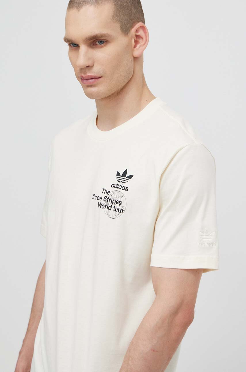 adidas Originals t-shirt bawełniany męski kolor beżowy z nadrukiem ...