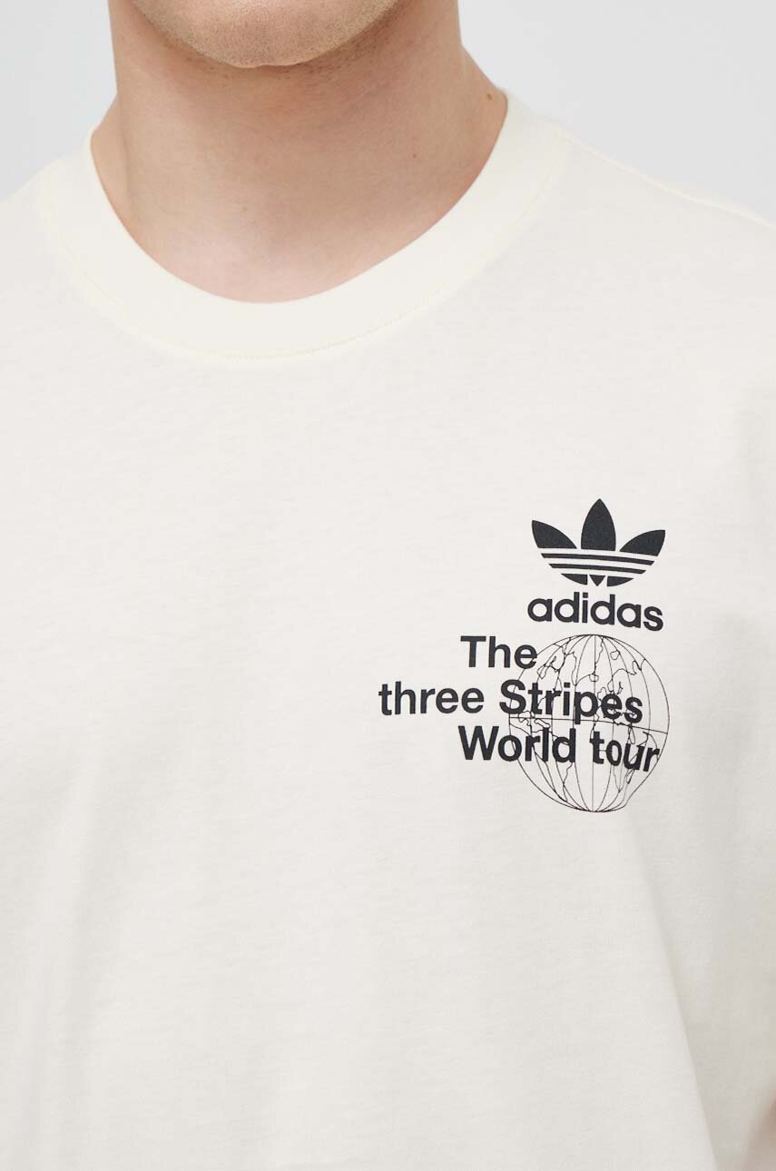 adidas Originals t-shirt bawełniany męski kolor beżowy z nadrukiem ...