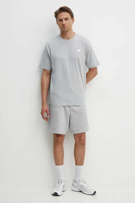 New Balance t-shirt bawełniany Essentials Cotton męski kolor szary ...