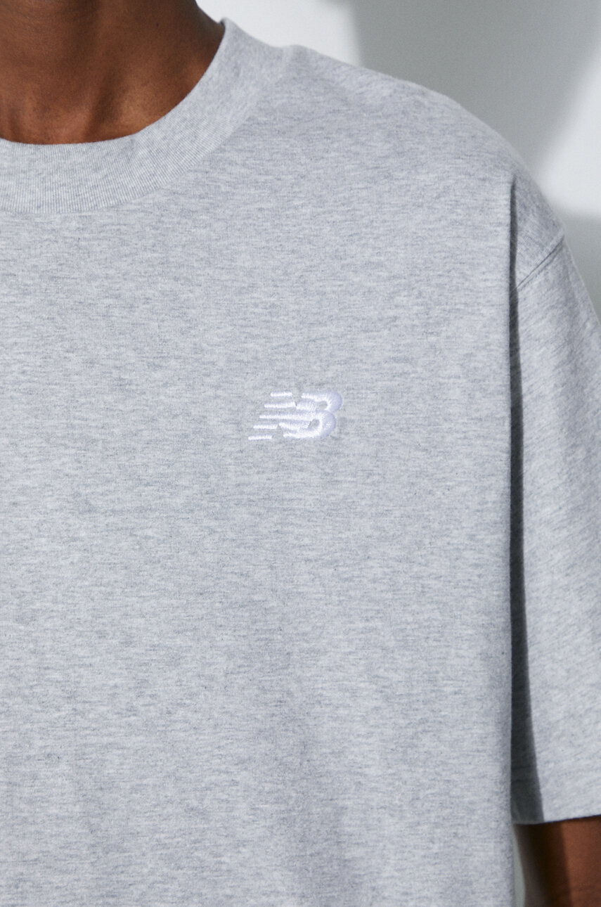 New Balance t-shirt bawełniany Essentials Cotton męski kolor szary ...