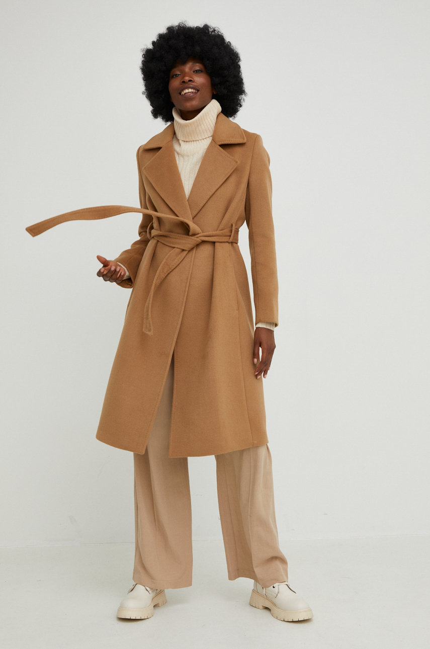 Answear Lab płaszcz wełniany kolor brązowy przejściowy | Answear.com