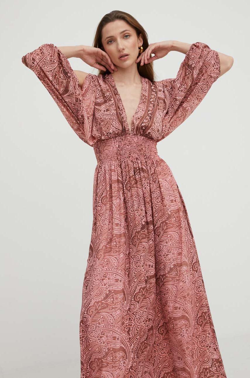 Answear Lab rochie de matase culoarea roz, maxi, evazati | ANSWEAR.ro