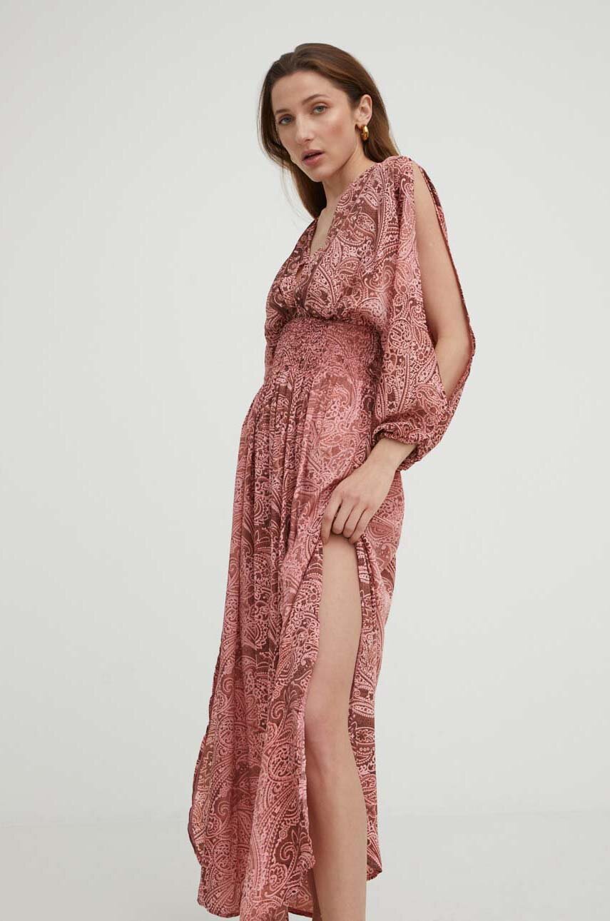 Answear Lab rochie de matase culoarea roz, maxi, evazati | ANSWEAR.ro