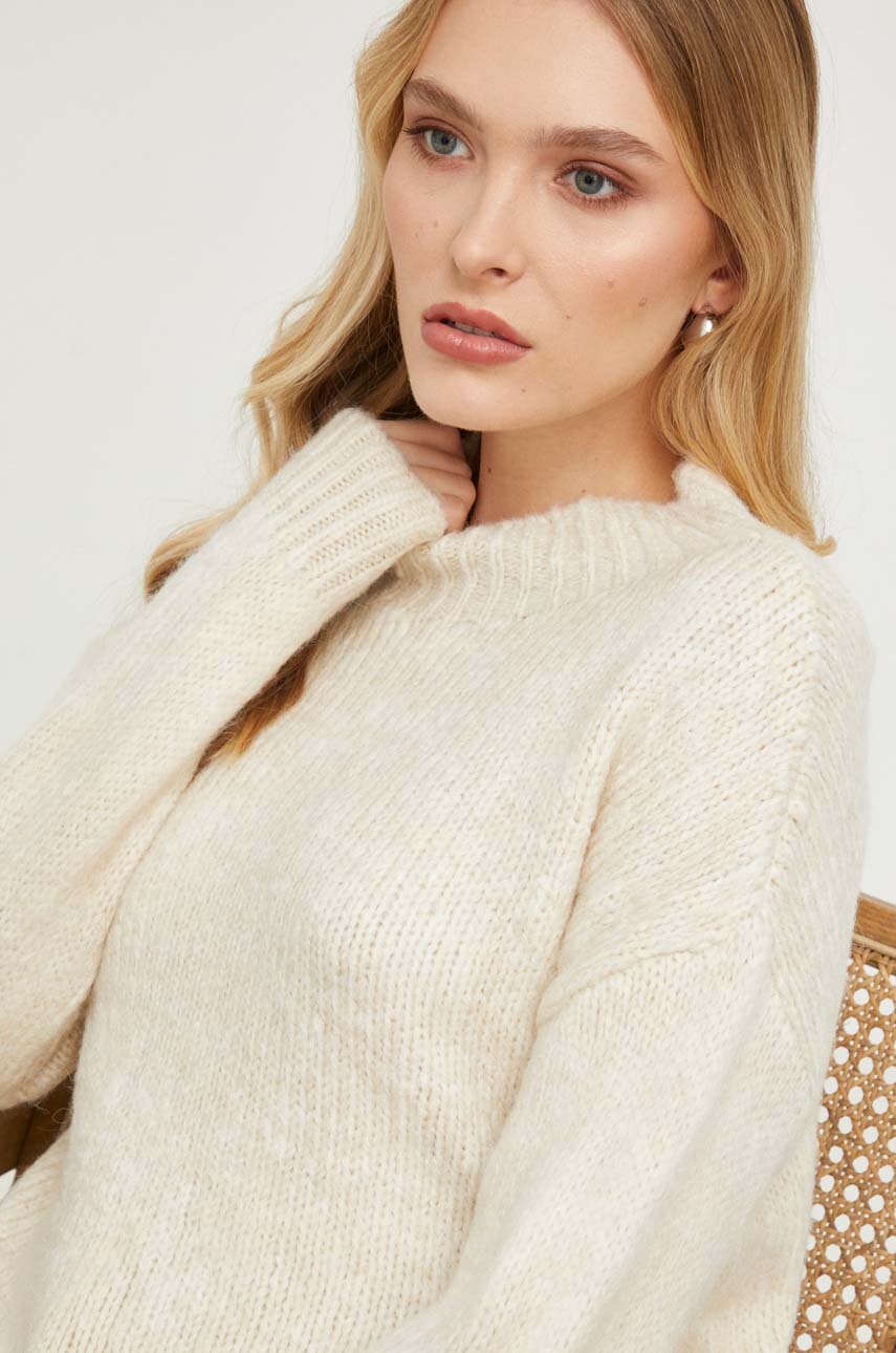 Answear Lab Sweter Z Wełną Kolor Beżowy Ciepły