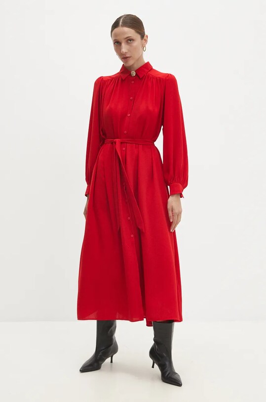 Answear Lab rochie culoarea rosu, midi, evazati | ANSWEAR.ro