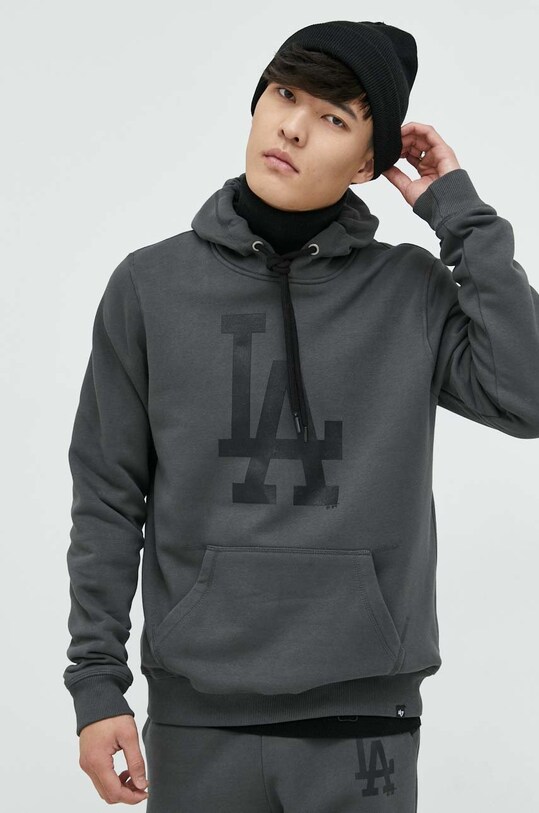 Кофта 47brand Mlb Los Angeles Dodgers чоловіча колір сірий з капюшоном ...