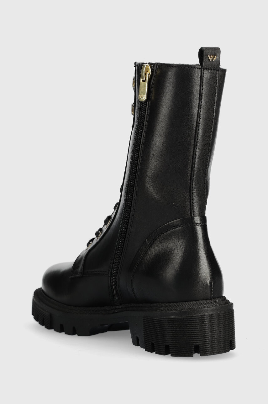Wojas workery skórzane damskie kolor czarny na platformie ocieplone ...
