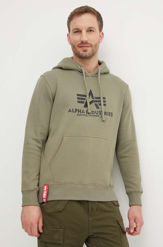 Alpha Industries bluza Basic Hoody męska kolor zielony z kapturem z ...