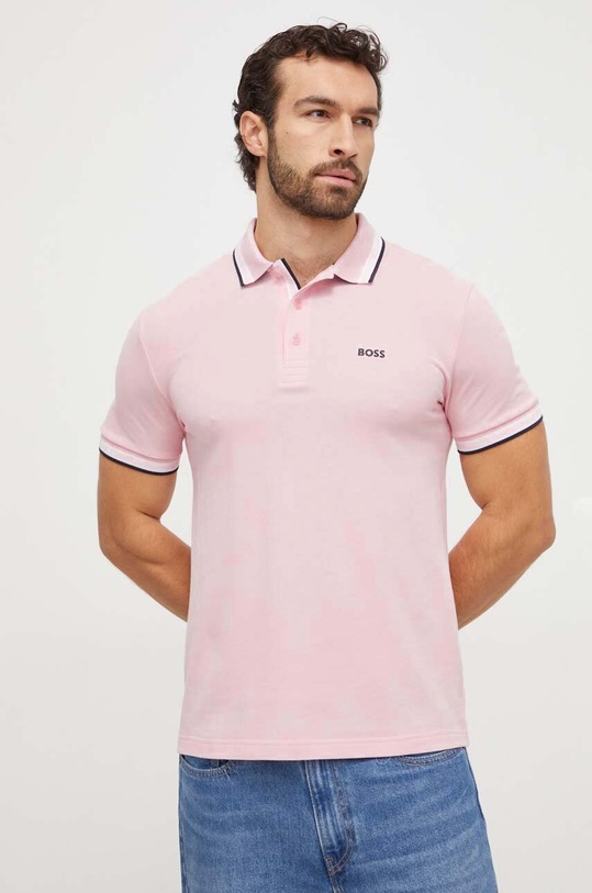 BOSS Green polo bawełniane kolor różowy 50469055 | Answear.com