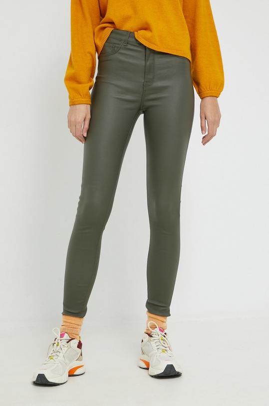 JDY spodnie damskie kolor zielony dopasowane high waist | Answear.com
