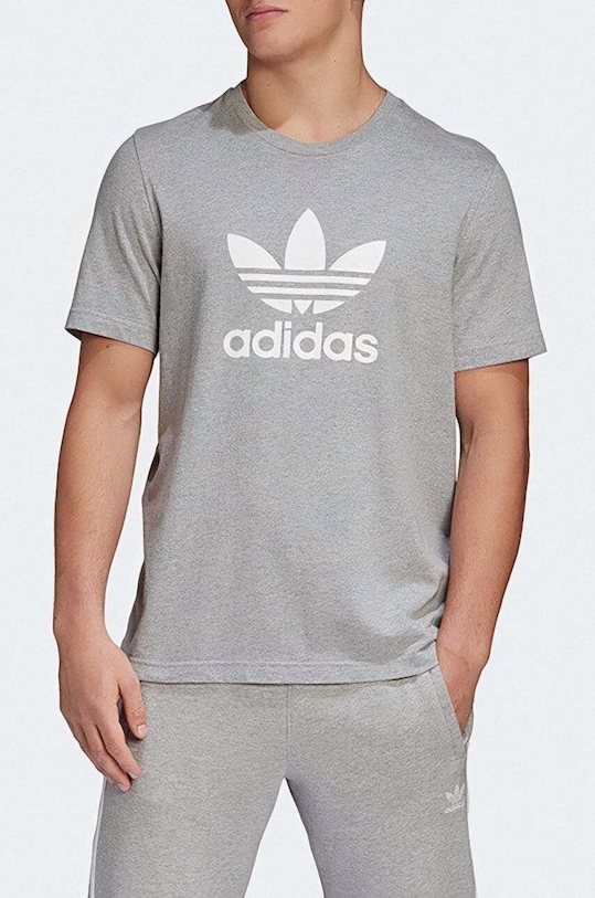 adidas Originals t-shirt bawełniany Trefoil kolor szary z nadrukiem ...