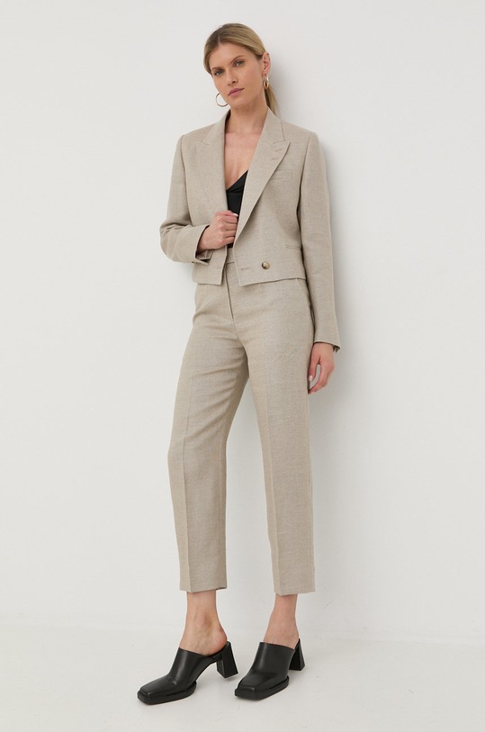 Tiger Of Sweden sacou de in culoarea bej, cu doua randuri de nasturi, neted | ANSWEAR.ro