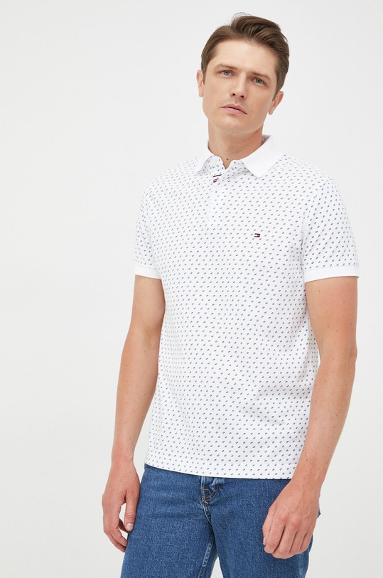 Tommy Hilfiger polo bawełniane kolor biały wzorzysty | Answear.com