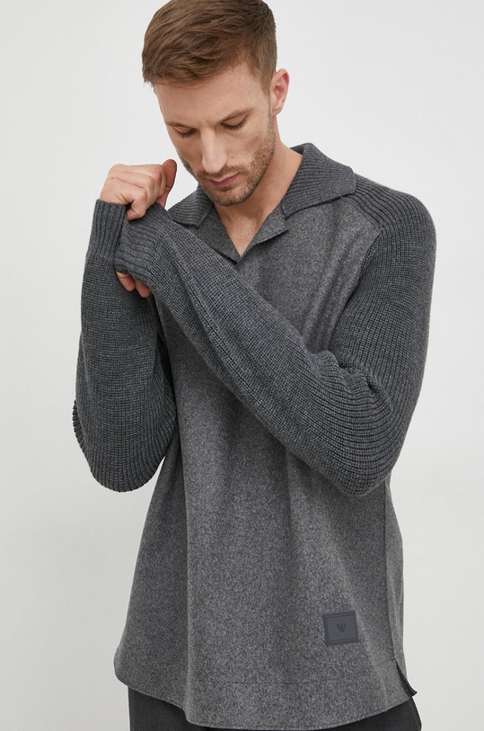 Vlnený sveter Emporio Armani pánsky, šedá farba, tenký | ANSWEAR.sk