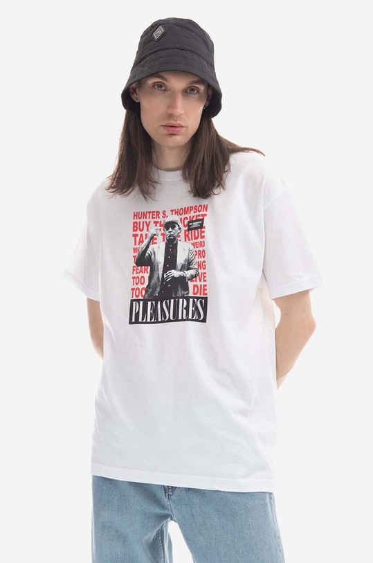 PLEASURES cotton T-shirt x Hunter S. Thompson No Smoking white color ...
