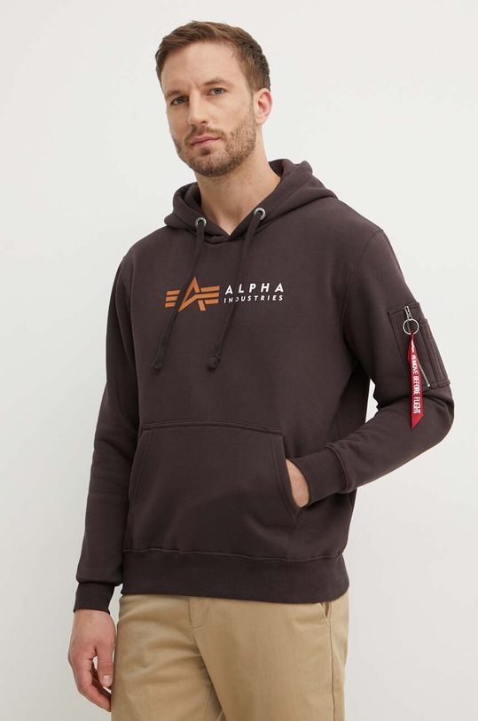 Alpha Industries bluza Alpha Label Hoody męska kolor brązowy z kapturem ...