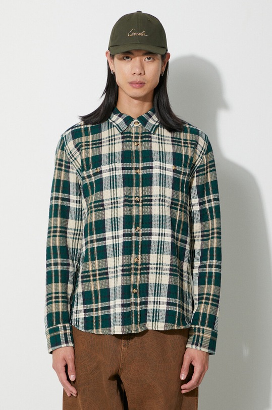 Corridor koszula bawełniana Glen Falls Waffle Madras LS męska kolor zielony regular z ...
