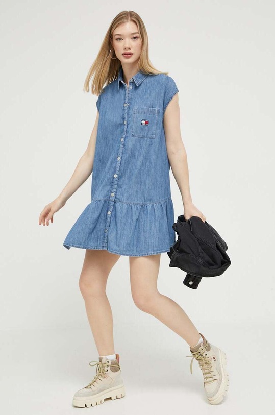 Tommy Jeans rochie jeans mini, evazati | ANSWEAR.ro