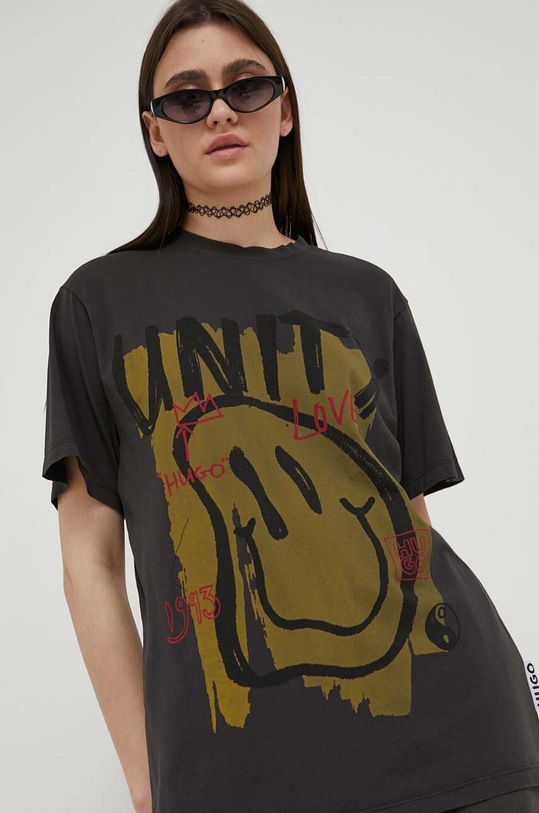 HUGO t-shirt bawełniany kolor czarny | Answear.com