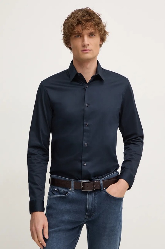 Сорочка Lindbergh чоловіча колір синій slim класичний комір 30-208108 ...