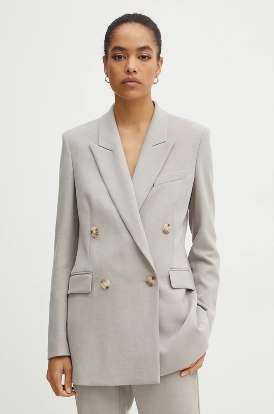 BOSS marynarka kolor szary dwurzędowa gładka 50528696 | Answear.com