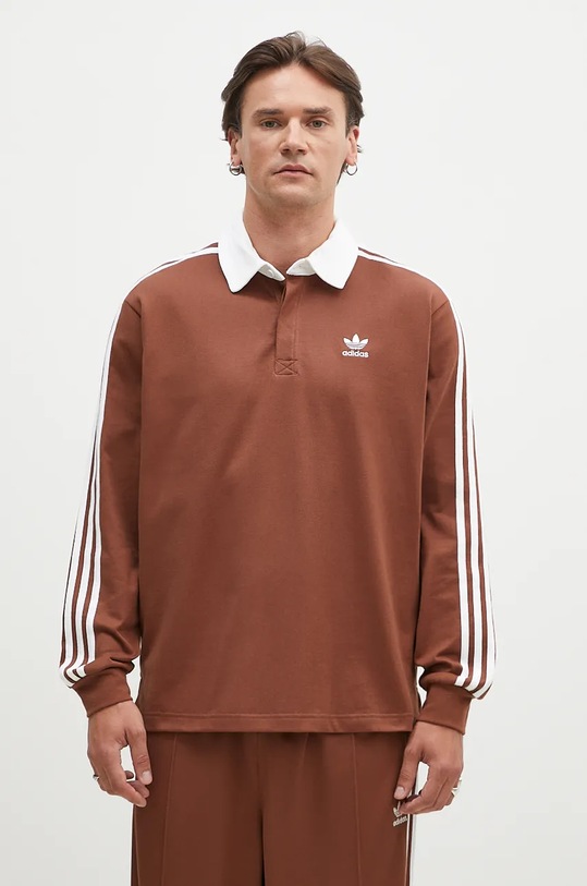 Бавовняний лонгслів adidas Originals Rugby Polo колір коричневий з ...