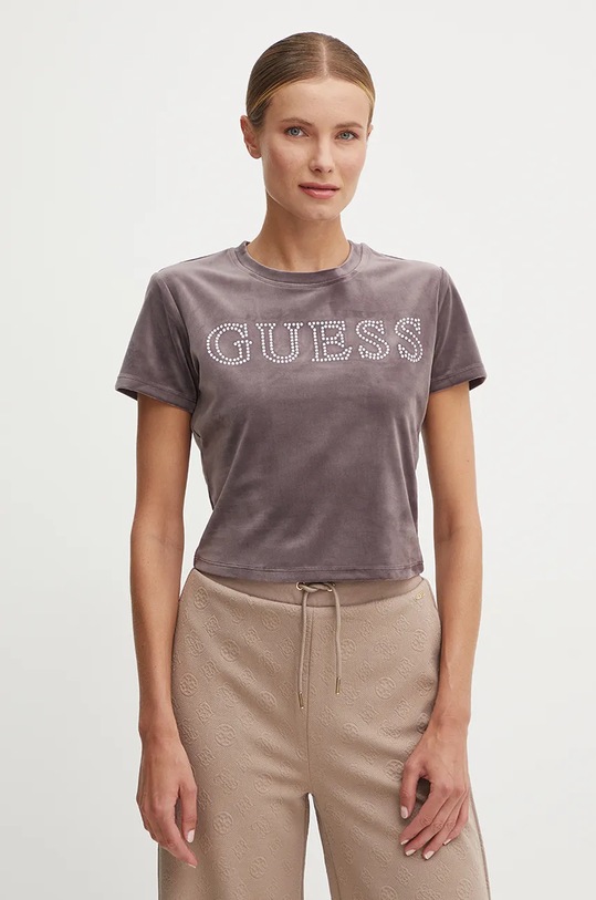 Βελούδινο μπλουζάκι Guess COUTURE χρώμα: μοβ, V4BI29 KBXI2 | ANSWEAR.gr