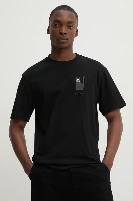 HUGO t-shirt bawełniany męski kolor czarny z nadrukiem 50532325 ...