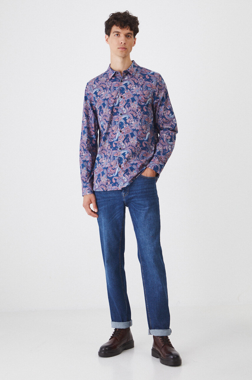 Jeansy męskie regular z efektem sprania kolor niebieski | zamów na ...