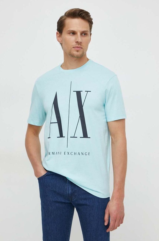 Armani Exchange t-shirt bawełniany kolor turkusowy z nadrukiem 8NZTPA ZJH4Z NOS | Answear.com