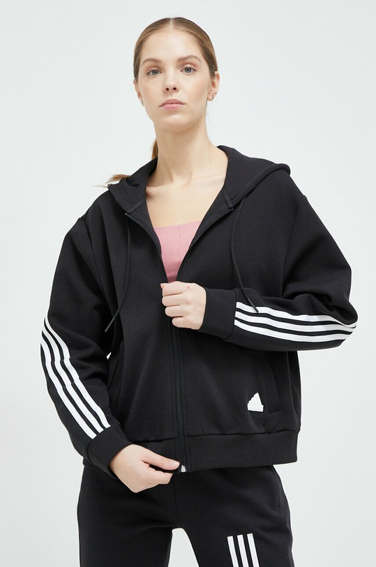 adidas bluza damska kolor czarny z kapturem z aplikacją | Answear.com