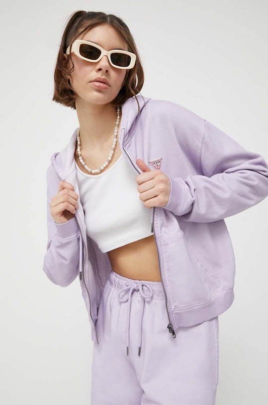 Guess Originals bluza femei, culoarea violet, cu glugă, neted | ANSWEAR.ro