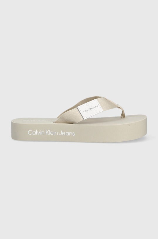 Calvin Klein Jeans slapi FLATFORM FLIPFLOP femei, culoarea bej, cu ...