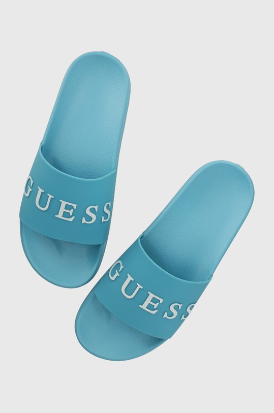 Guess klapki SLIDES męskie kolor turkusowy F3GZ05 BB00F | Answear.com