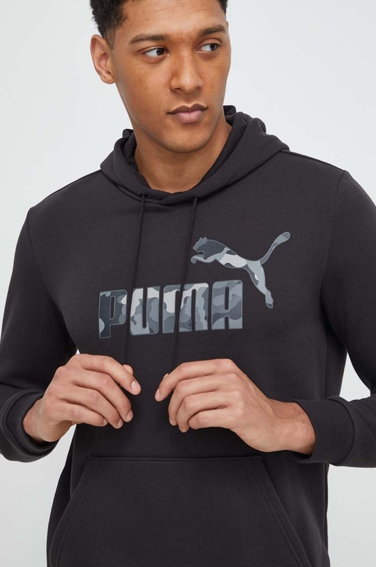 Puma bluză bărbați, culoarea negru, cu glugă, imprimeu 675946 | ANSWEAR.ro