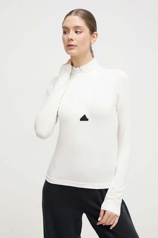 adidas longsleeve damski kolor beżowy z półgolfem IS3032 | Answear.com