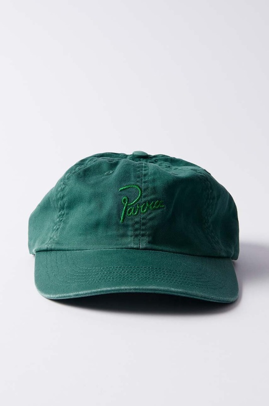 by Parra cotton baseball cap Script Logo 6 Panel Hat green color smooth ...