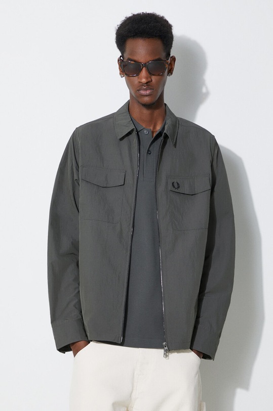 Fred Perry jacket Zip Overshirt men's green color M5684.638 at PRM US