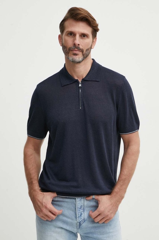 BOSS polo lniane kolor granatowy gładki 50511750 | Answear.com