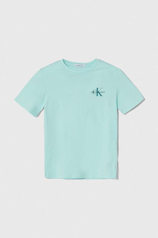 Calvin Klein Jeans t-shirt bawełniany dziecięcy kolor turkusowy z nadrukiem | Answear.com