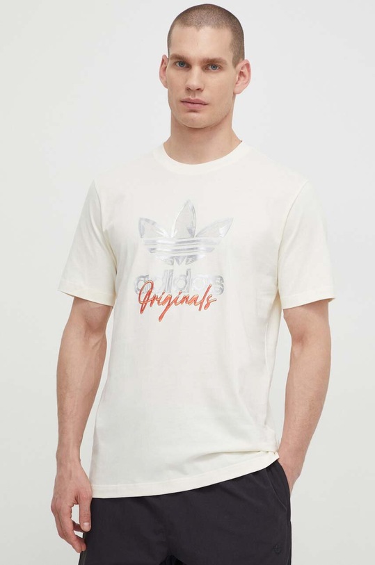 adidas Originals t-shirt bawełniany męski kolor beżowy z nadrukiem ...