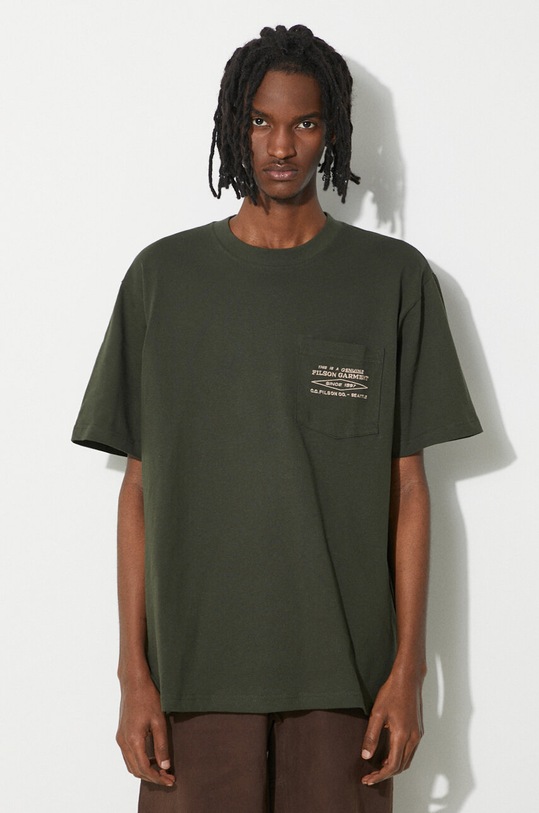 Filson cotton t-shirt Embroidered Pocket men’s green color FMTEE0042 at ...