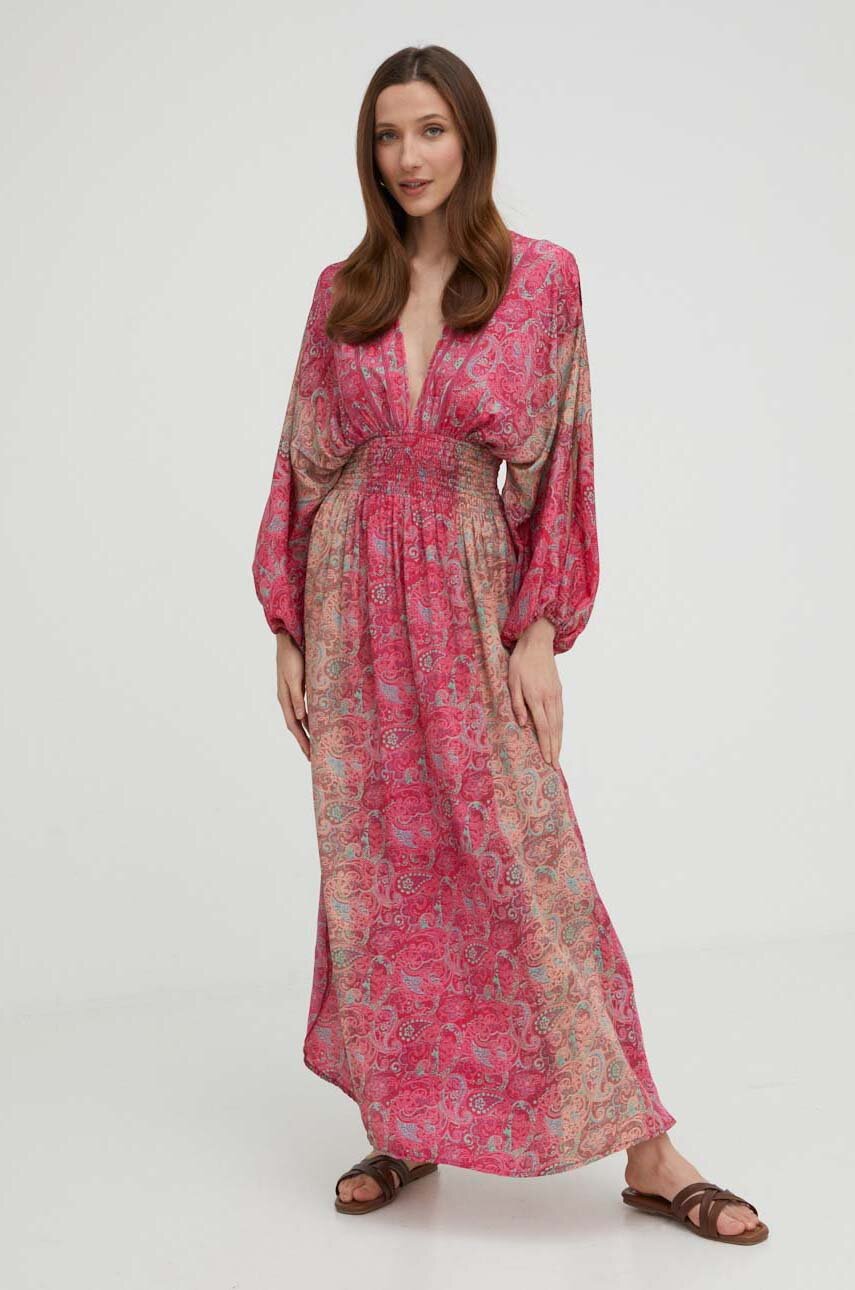 Answear Lab rochie de matase culoarea roz, maxi, evazati | ANSWEAR.ro