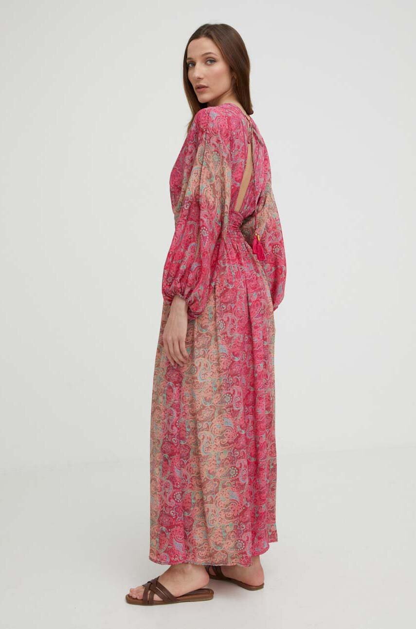 Answear Lab rochie de matase culoarea roz, maxi, evazati | ANSWEAR.ro