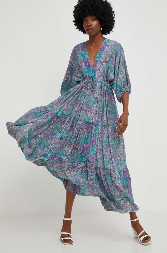 Answear Lab rochie de matase maxi, evazati | ANSWEAR.ro