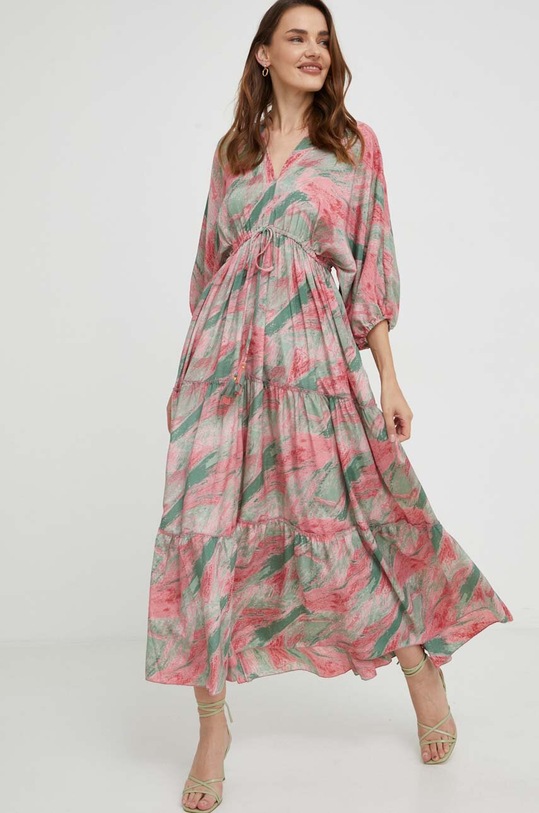 Answear Lab rochie de matase culoarea verde, maxi, evazati | ANSWEAR.ro