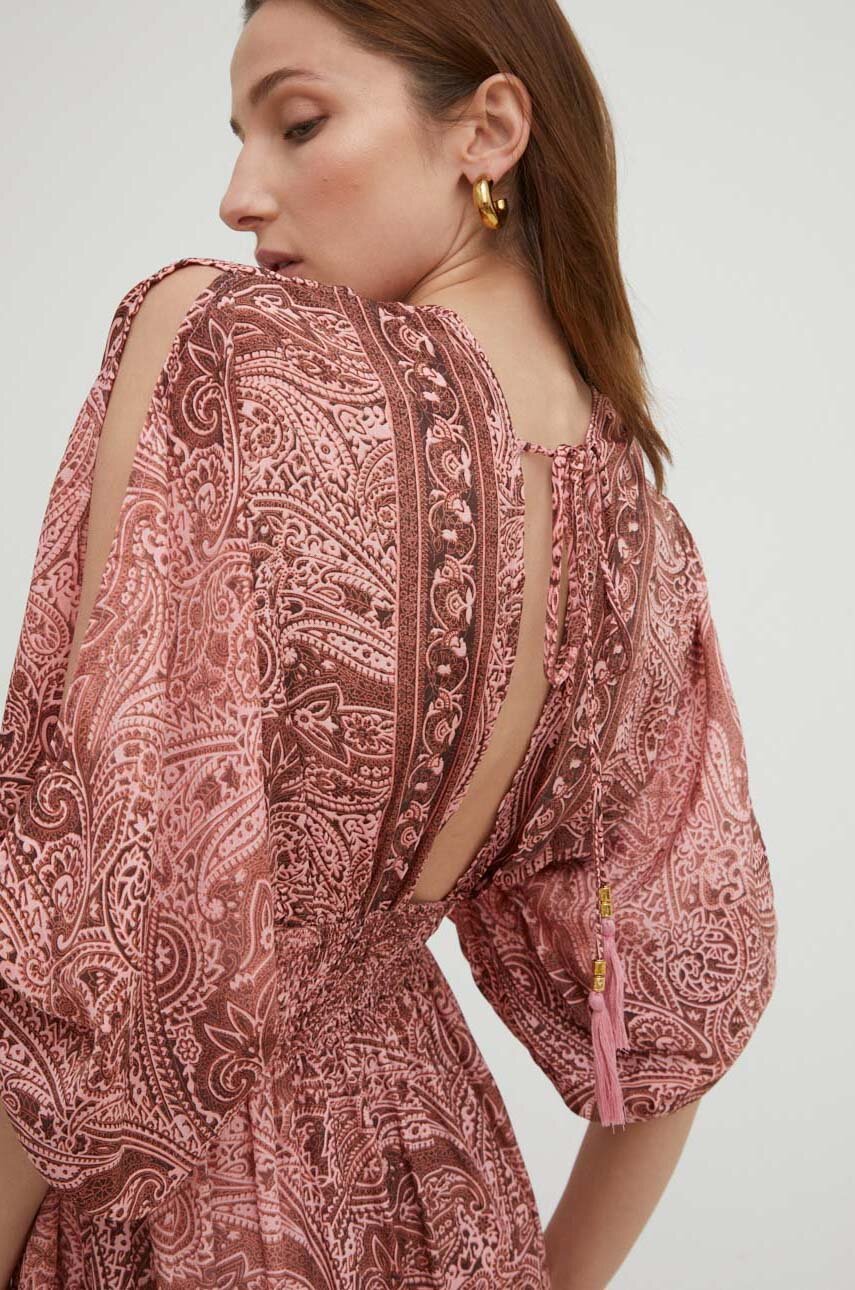 Answear Lab rochie de matase culoarea roz, maxi, evazati | ANSWEAR.ro