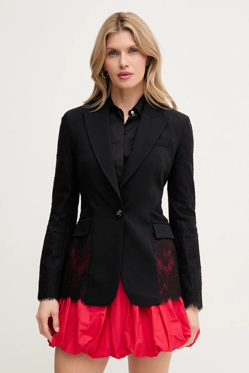 Blazer s příměsí vlny Pinko, barva černá | ANSWEAR.cz Blazer s příměsí vlny Pinko, barva černá | ANSWEAR.cz